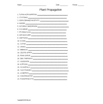 Plant Propagation Word Scramble for a Plant Science Course - Amped Up ...