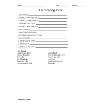 Landscaping Tools Word Scramble for a Plant Science Course - Amped Up ...