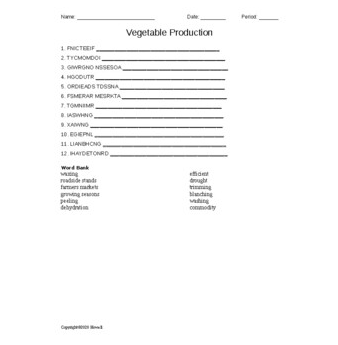 Vegetable Production Word Scramble for Food Science - Amped Up Learning