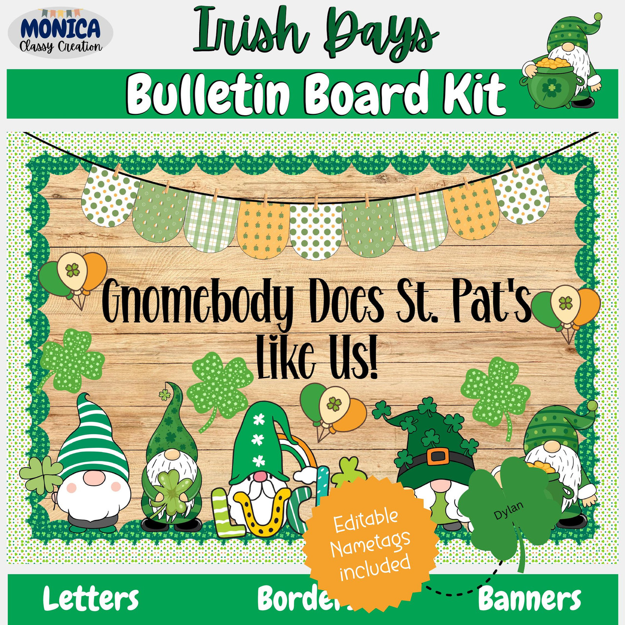 St. Patrick's Lucky Gnomes Bulletin Board Kit-Irish Clover Classroom ...