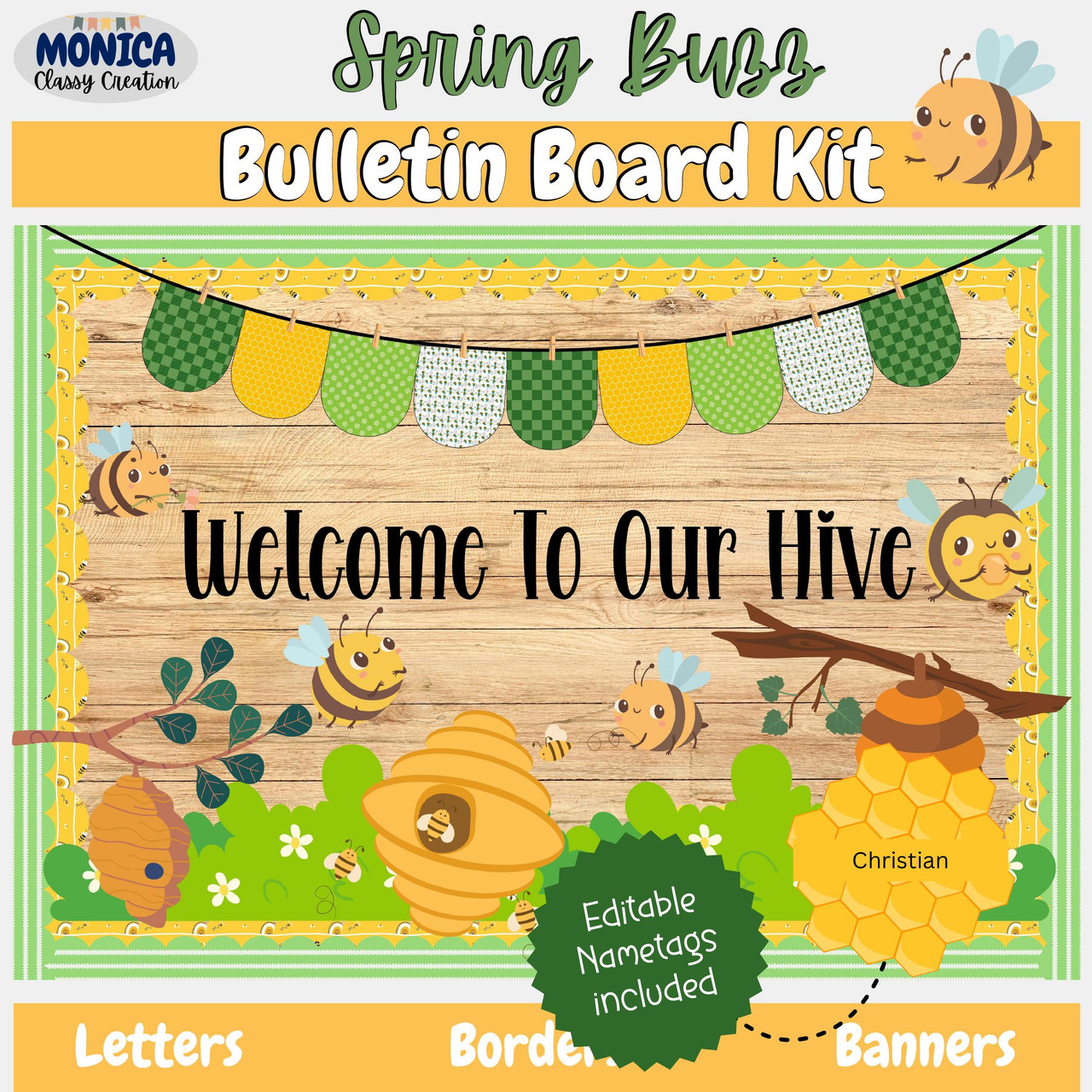 Spring Bee Kind Bulletin Board Kit-Welcome To Our Hive Classroom Decor ...