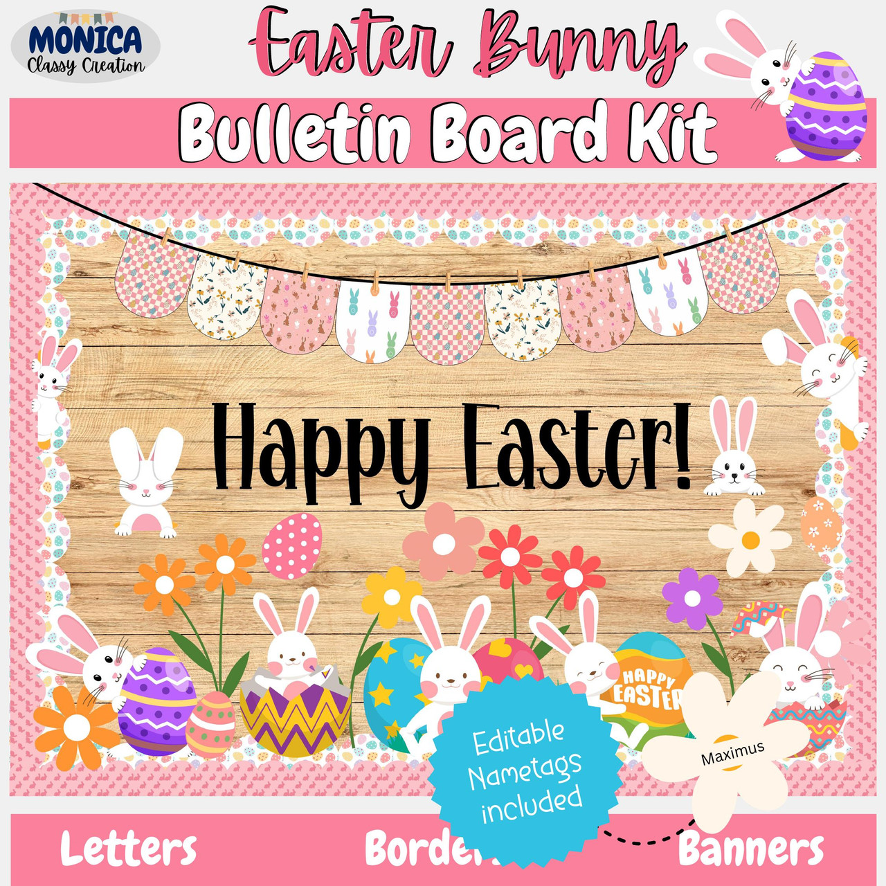 Easter Bunny Bulletin Board Kit-Easter Eggs Spring Classroom Decor ...