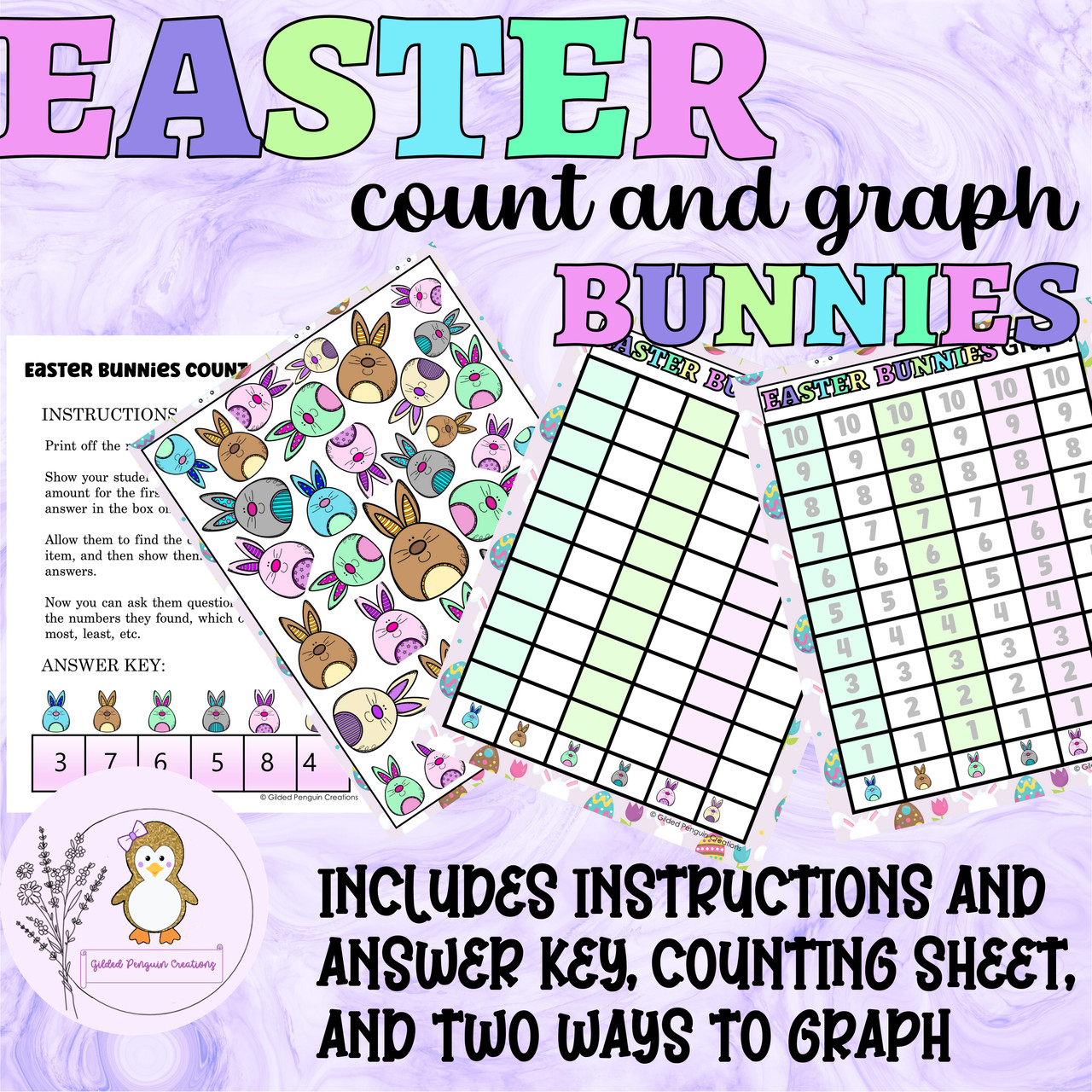 Easter Bunnies Math I Spy Worksheets Count and Graph for Early Education