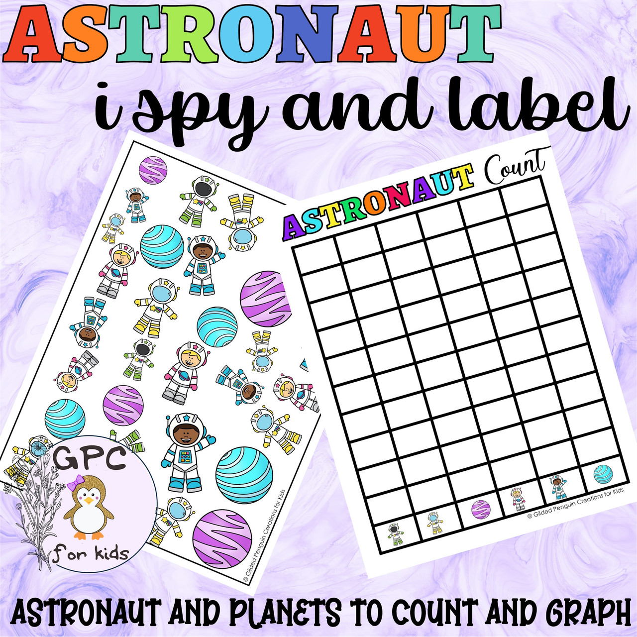 Astronaut Math I Spy Worksheets Count and Graph and Label the Astronaut