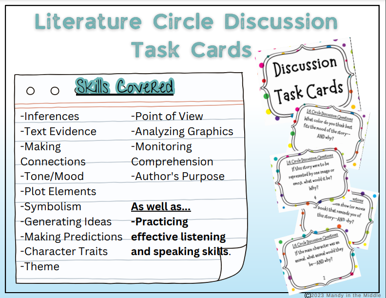 Reading Discussion Task Cards | Literature Circles | Book Clubs ...