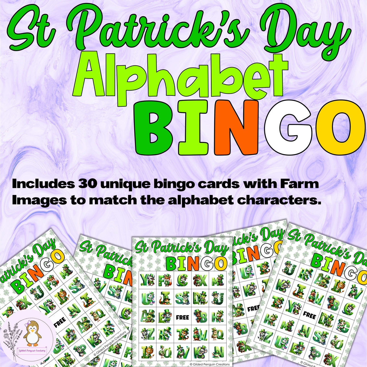 St Patrick's Day Alphabet Bingo Cards Alphabet Activity Game - 5x5