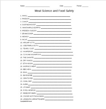 Meat Science and Food Safety Word Scramble for Food Science - Amped Up ...