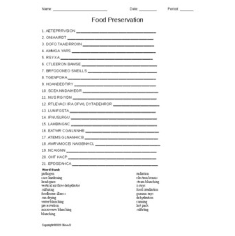 Food Preservation Word Scramble for Food Science - Amped Up Learning