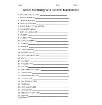 Diesel Technology and Systems Maintenance Word Scramble - Amped Up Learning
