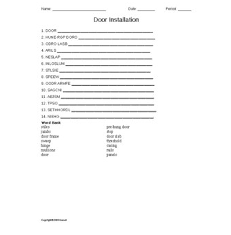 Door Installation Word Scramble - Amped Up Learning