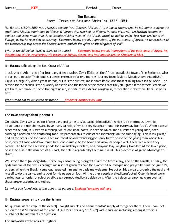 Primary Source Document Reading: Ibn Battuta [Gold-Salt Trade] - Amped ...