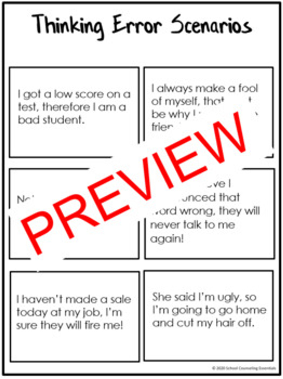 Thinking Error Scenarios- Task Cards- distance learning option