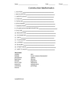 Construction Mathematics Word Scramble - Amped Up Learning