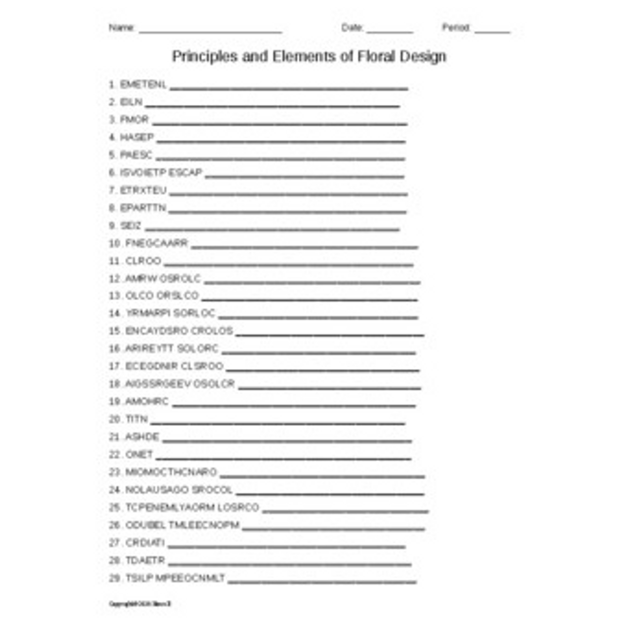 Principles And Elements Of Floral Design Word Scramble Amped Up Learning