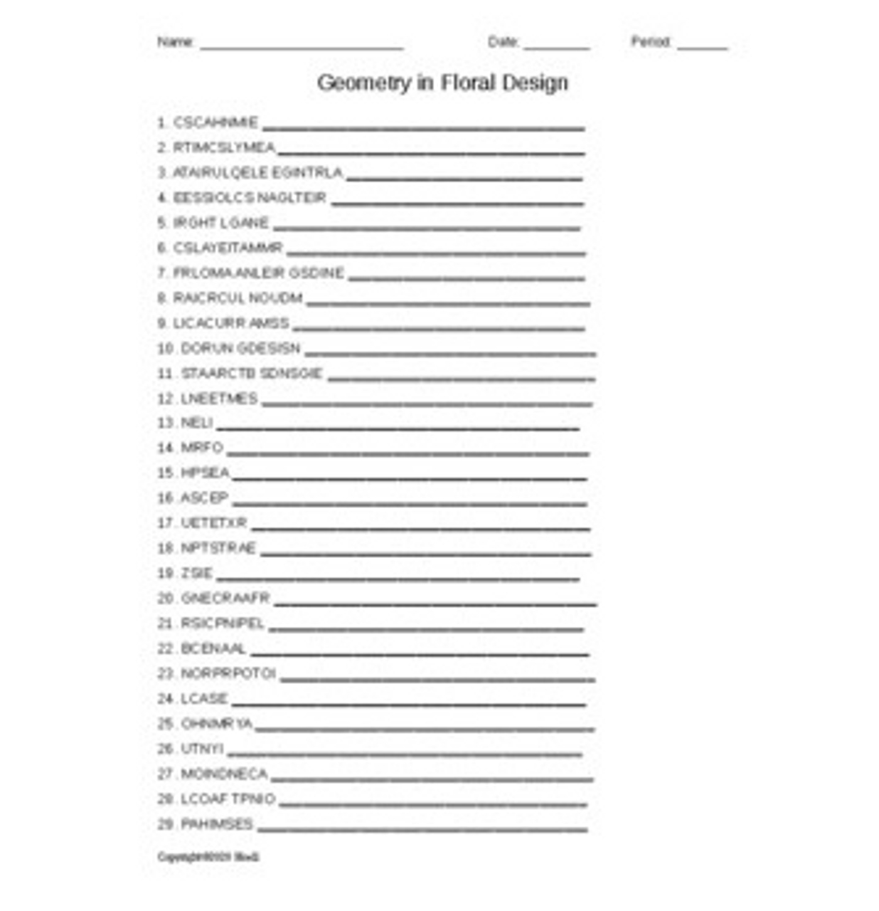 Geometry In Floral Design Word Scramble Amped Up Learning