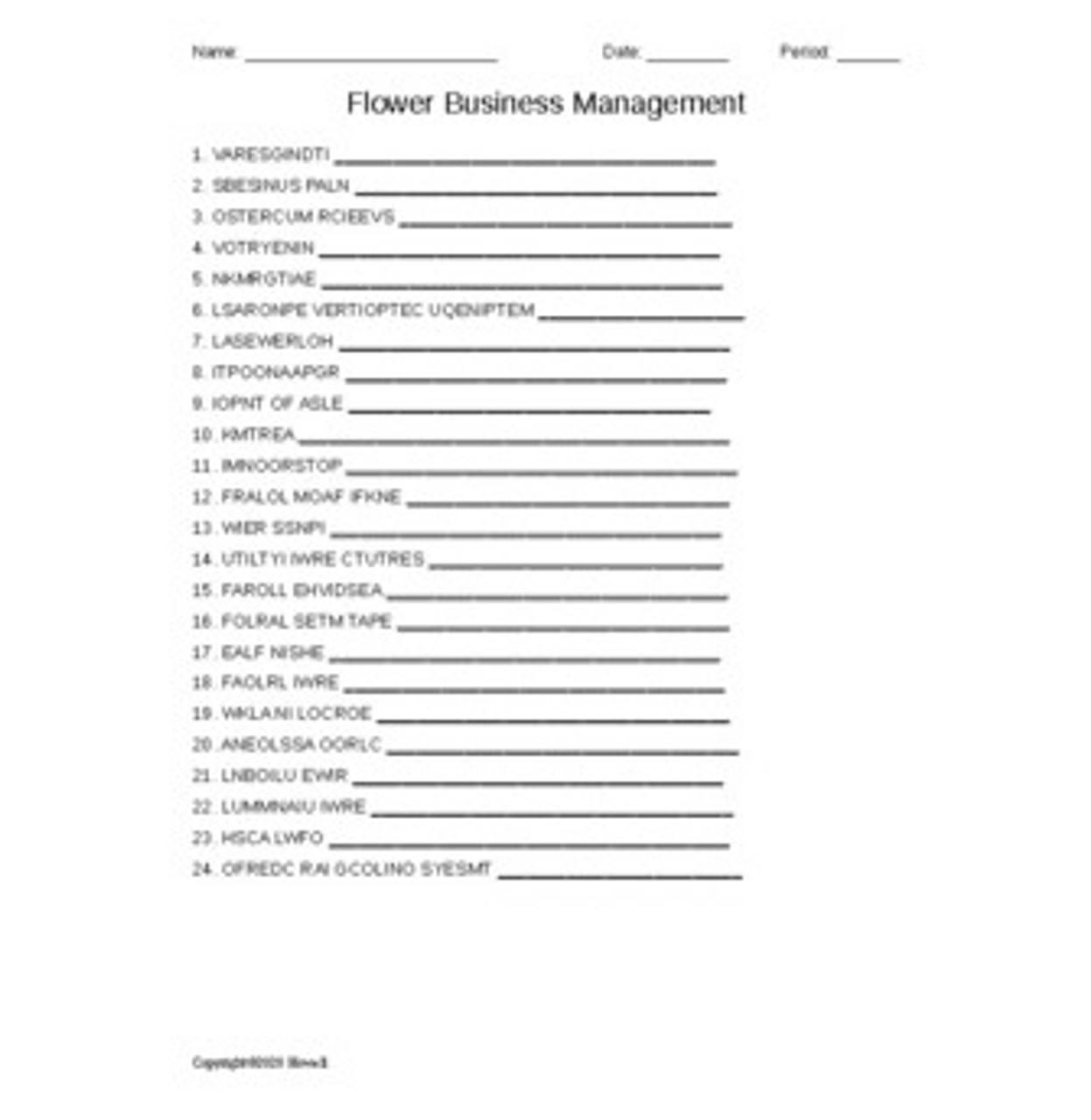 Flower Business Management Word Scramble Amped Up Learning