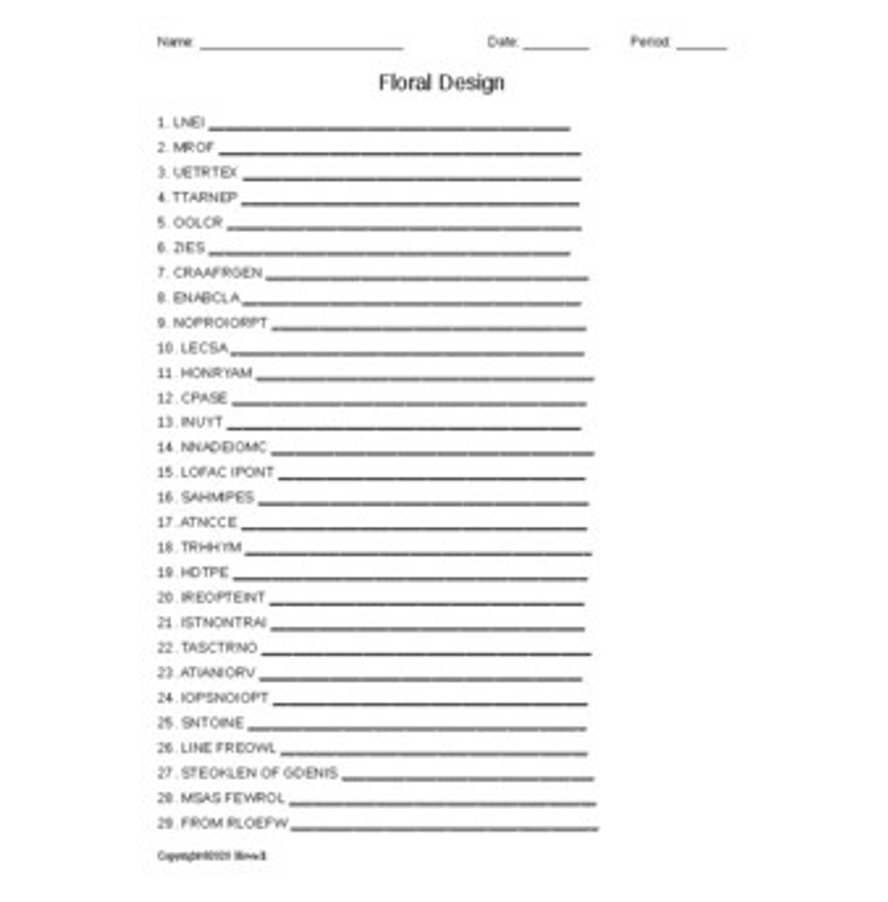 Floral Design Word Scramble Amped Up Learning
