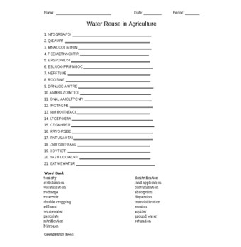 Water Reuse in Agriculture Word Scramble - Amped Up Learning