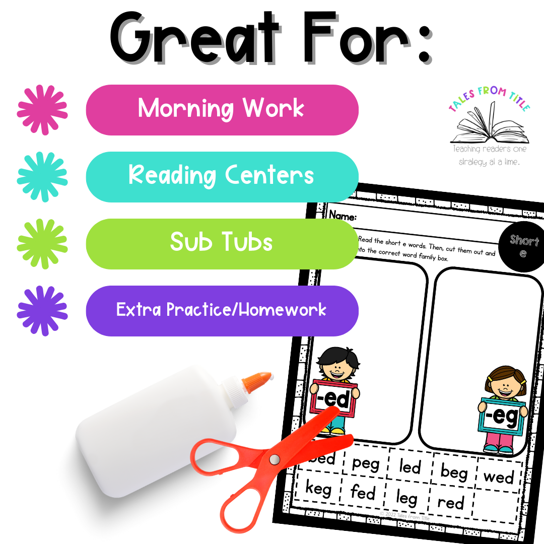 Short E CVC Word Family Sorts - Tap, Blend, Rhyme - Amped Up Learning