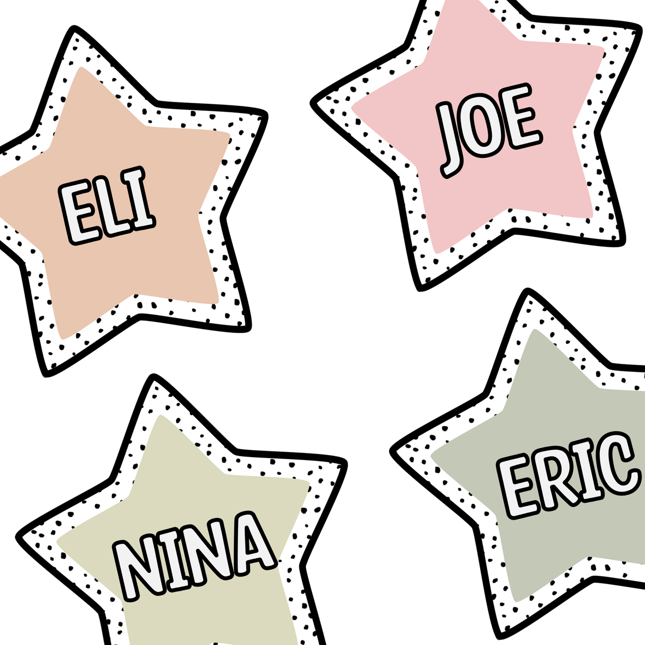 Boho Neutral Spotty Stars Student Name Labels, Classroom Labels, Name ...