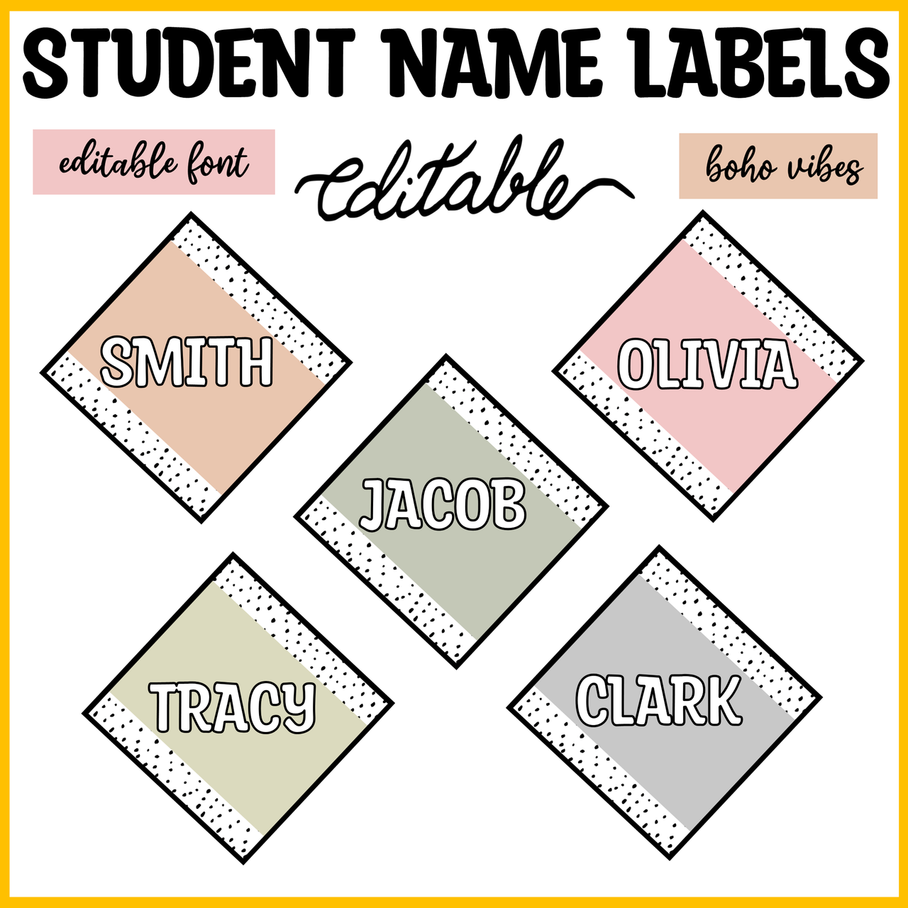 Boho Neutral Spotty Student Name Labels, Classroom Labels, Name Tents ...