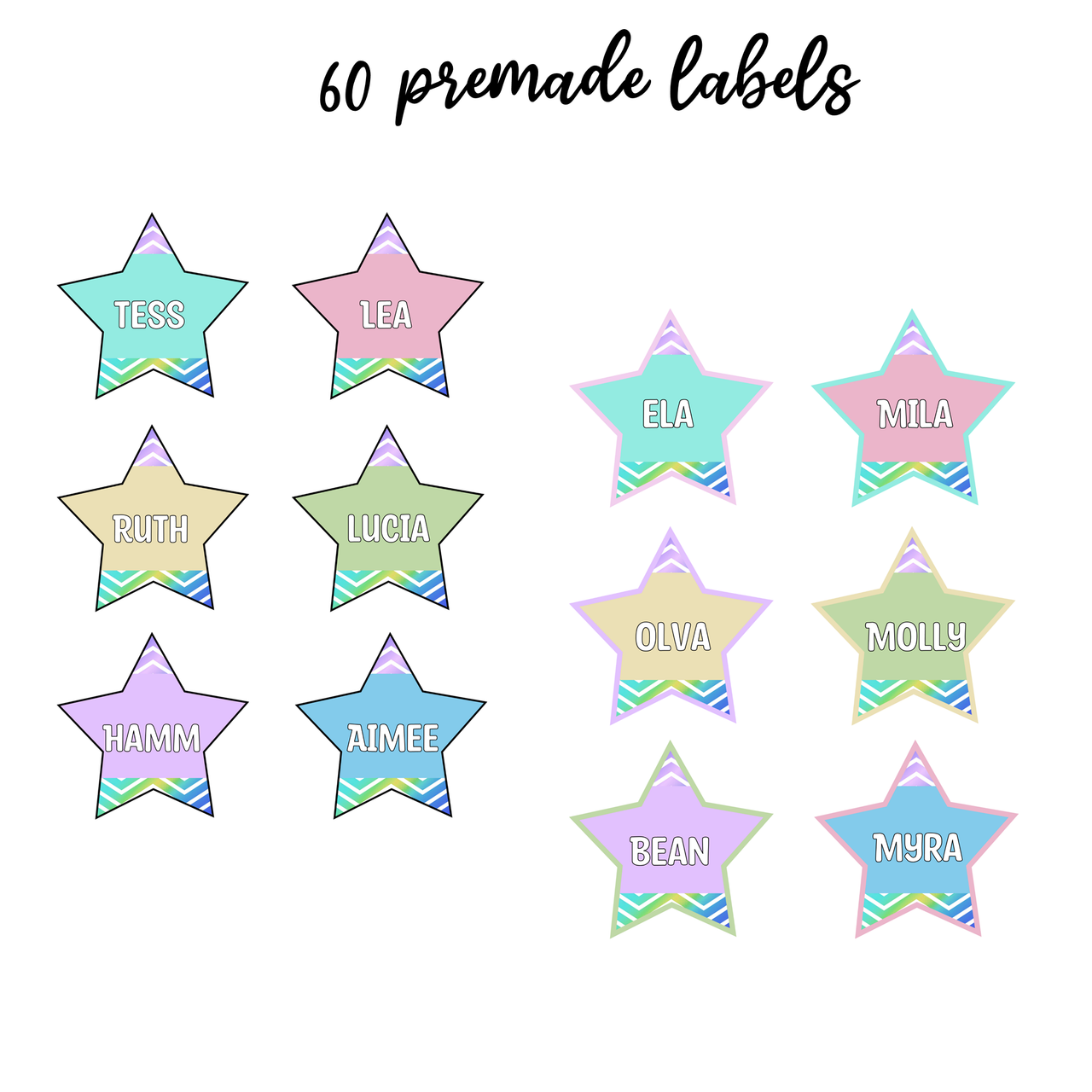 Printable Chevron Star Student Name Labels, Star Name Tags, Star Labels ...