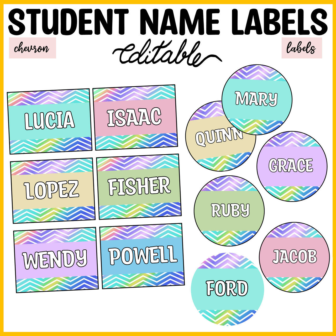 Printable Chevron Student Name Labels, Editable Classroom Labels, Name ...