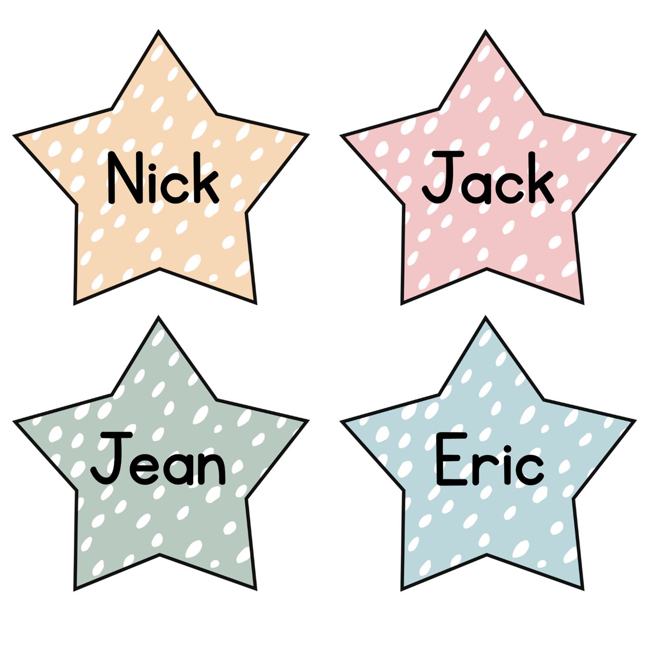 Boho Neutral Spotty Stars Student Name Labels, Name Tents, Name Tags ...