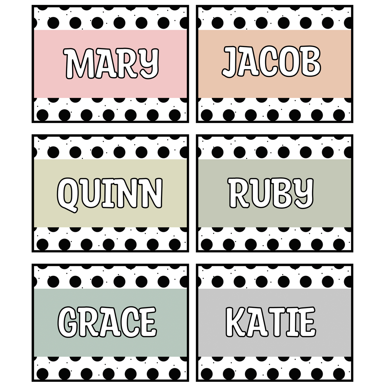 Printable Spotty Boho Neutral Student Name Labels, Classroom Name ...