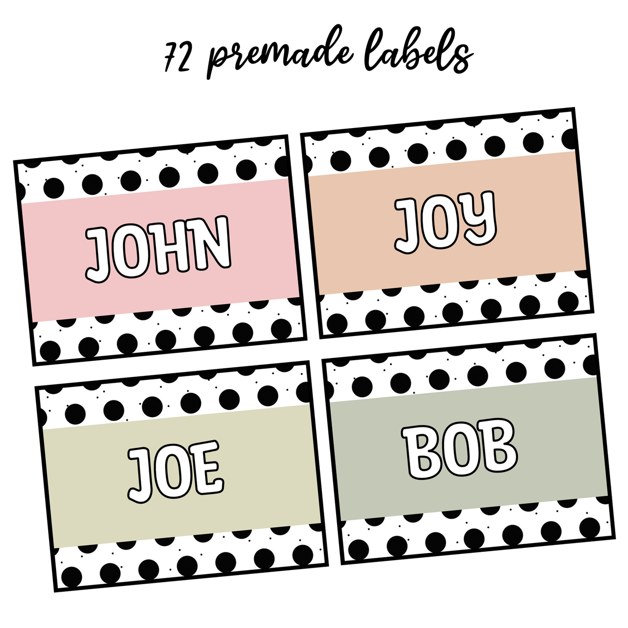 Printable Spotty Boho Neutral Student Name Labels, Classroom Name ...