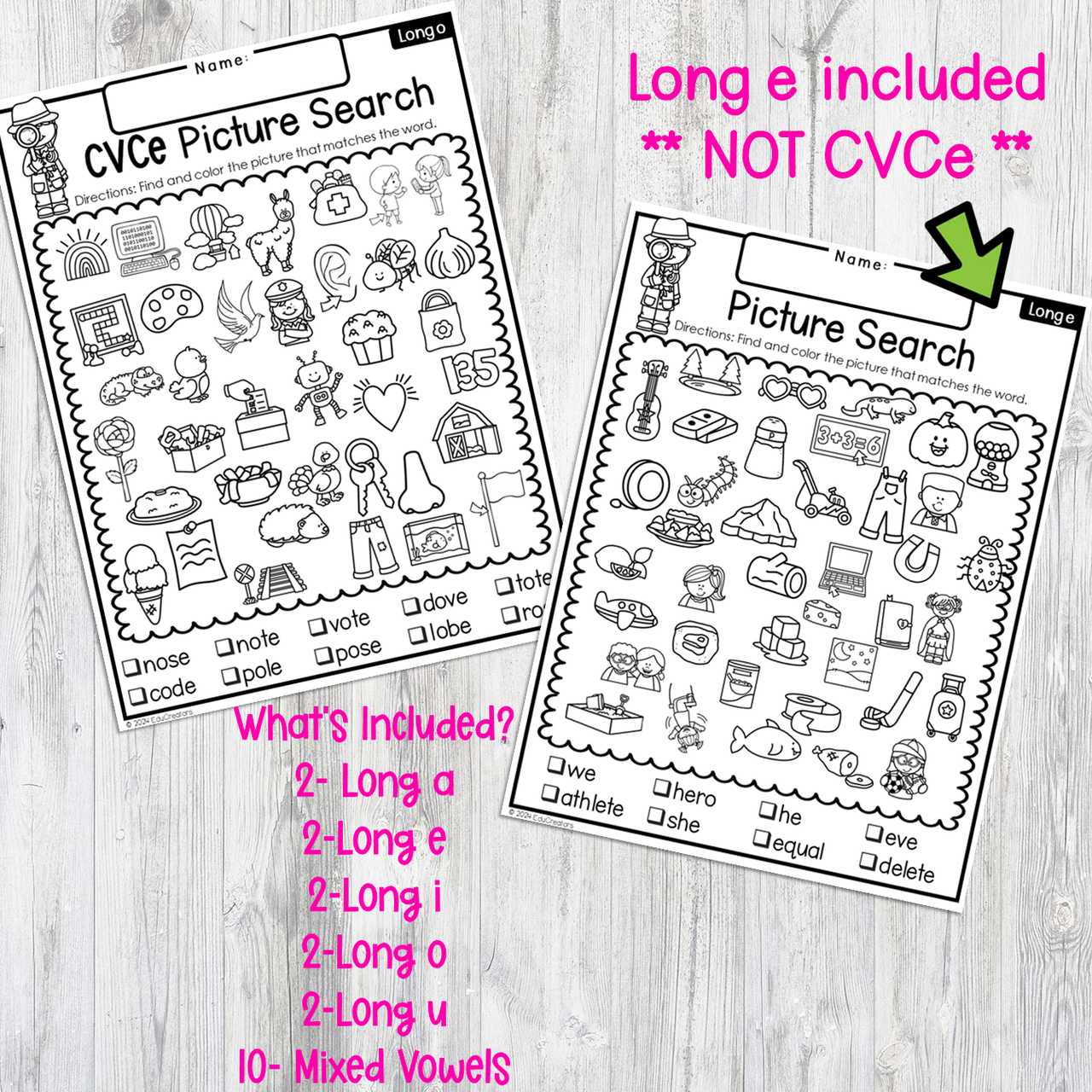 CVCe Long Vowels Phonics Picture Search I Spy Read and Find Worksheet ...