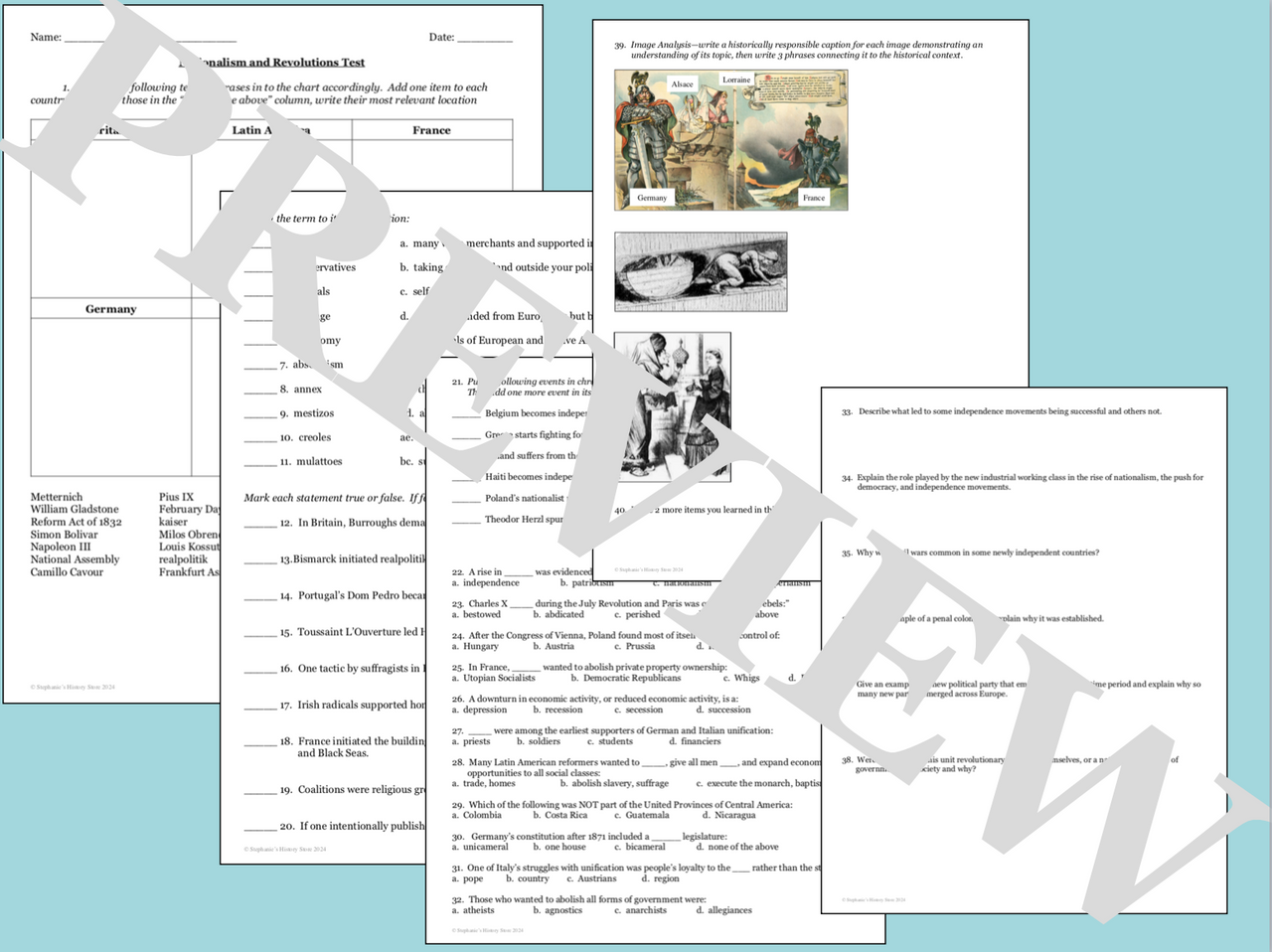 Nationalism and Revolutions in the 1800s Test