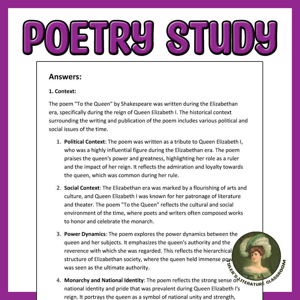 To the Queen Poetry Study Analysis of Shakespeare's Masterpiece for ...
