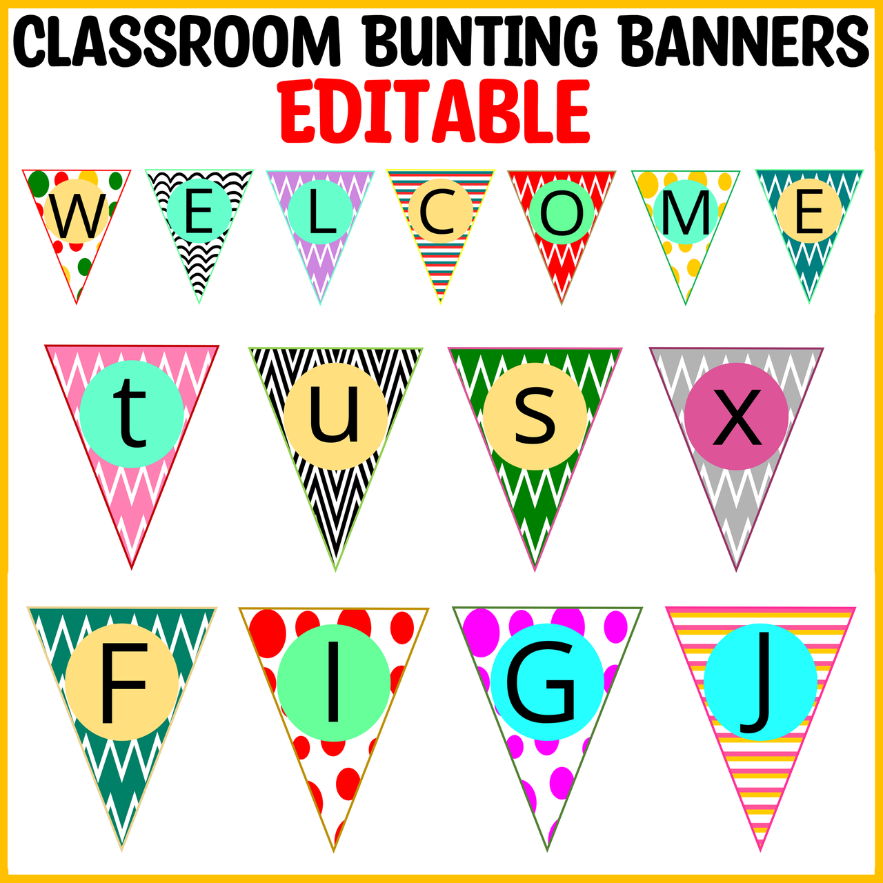 Chevron Bunting Banners,Editable Classroom Bunting Banners,Classroom ...