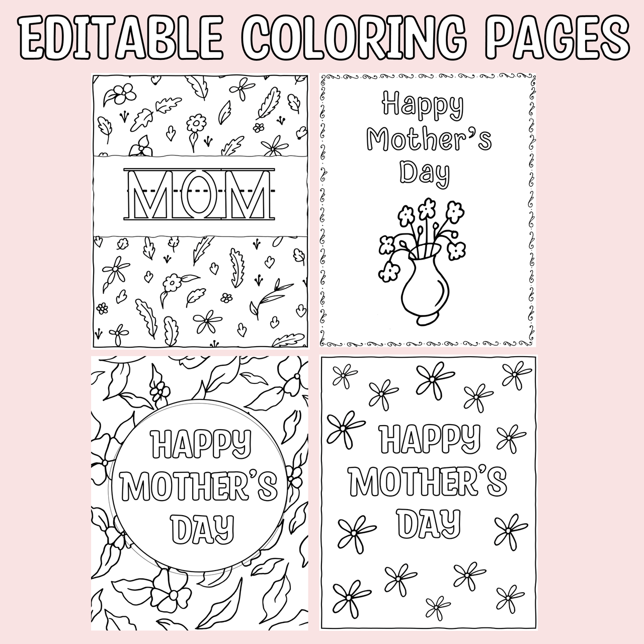 Mother's Day Coloring Worksheets, Coloring Pages for Kids, Editable ...