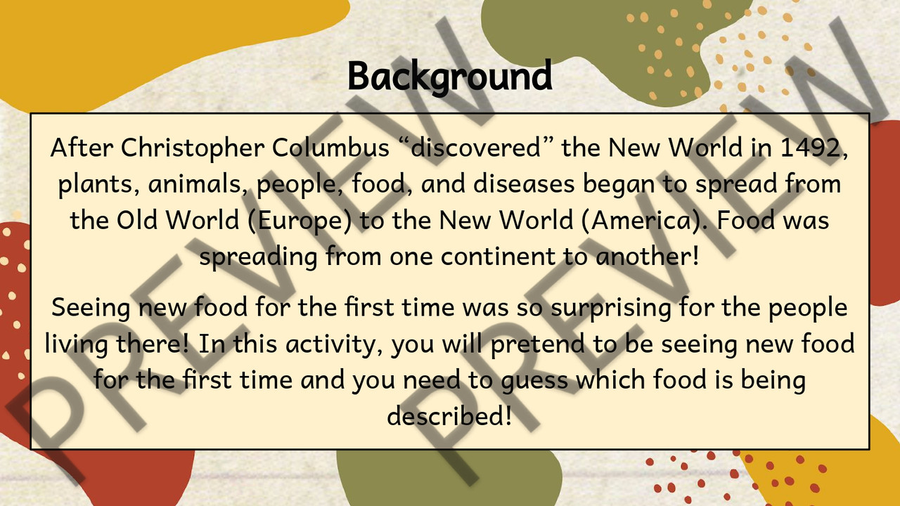 Columbian Exchange Food Guessing Game - Amped Up Learning