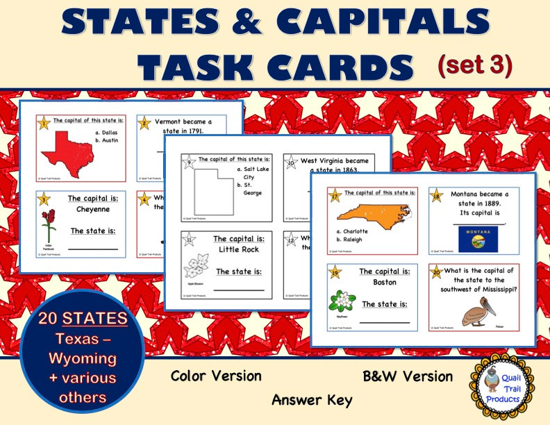 U.S. States and Capitals Set 3 TASK CARDS