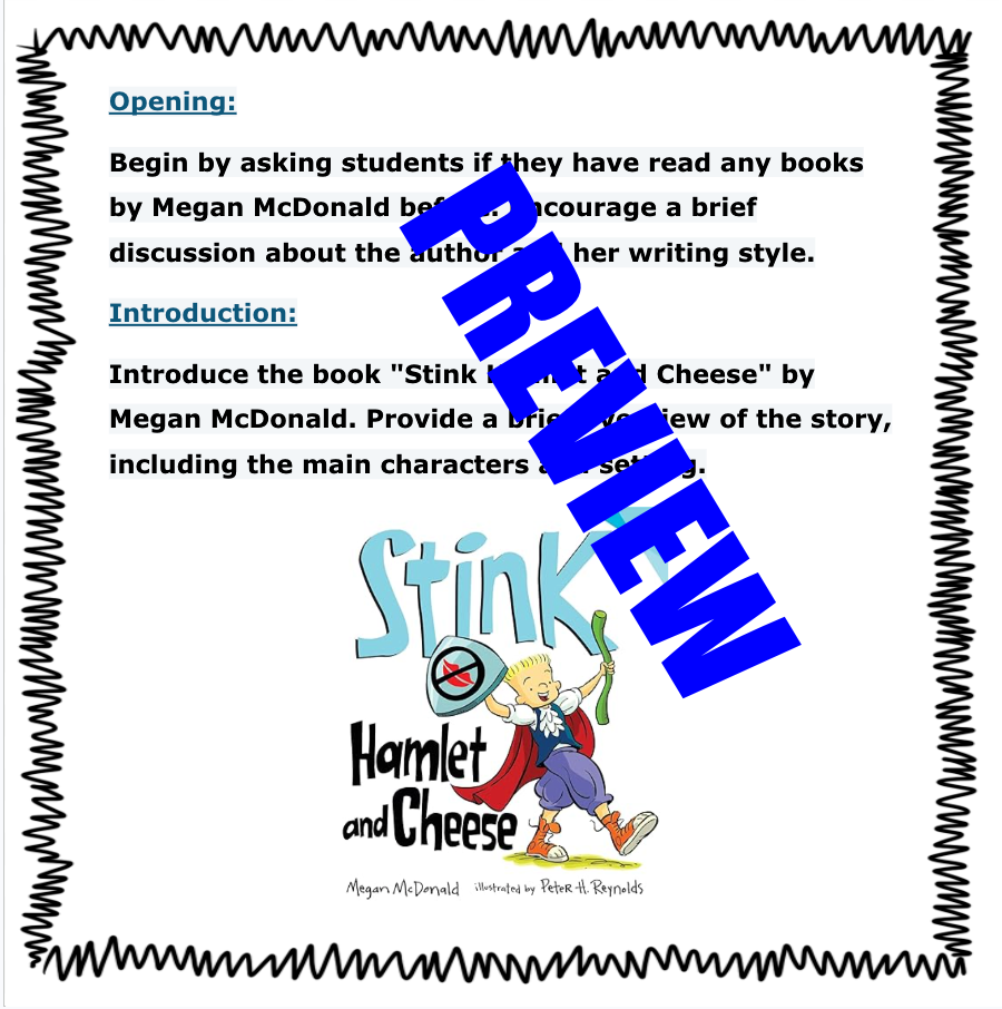STINK HAMLET and CHEESE by Megan McDonald: LESSON PLAN & READING LESSONS