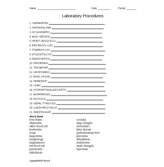 Laboratory Procedures Word Scramble for Vet. Science Students - Amped ...