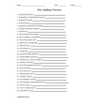 "The Selling Process" Word Scramble for an Ag. Communications Course ...