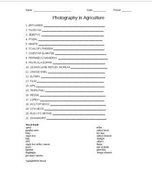 "Photography" Word Scramble for an Ag. Communications Course - Amped Up ...