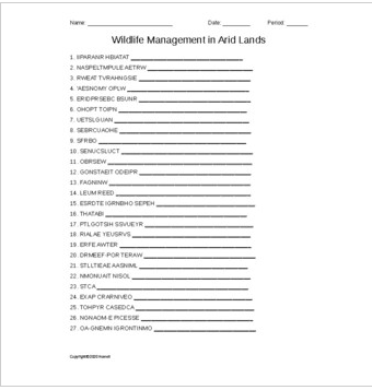 Wildlife Management in Arid Lands Word Scramble - Amped Up Learning