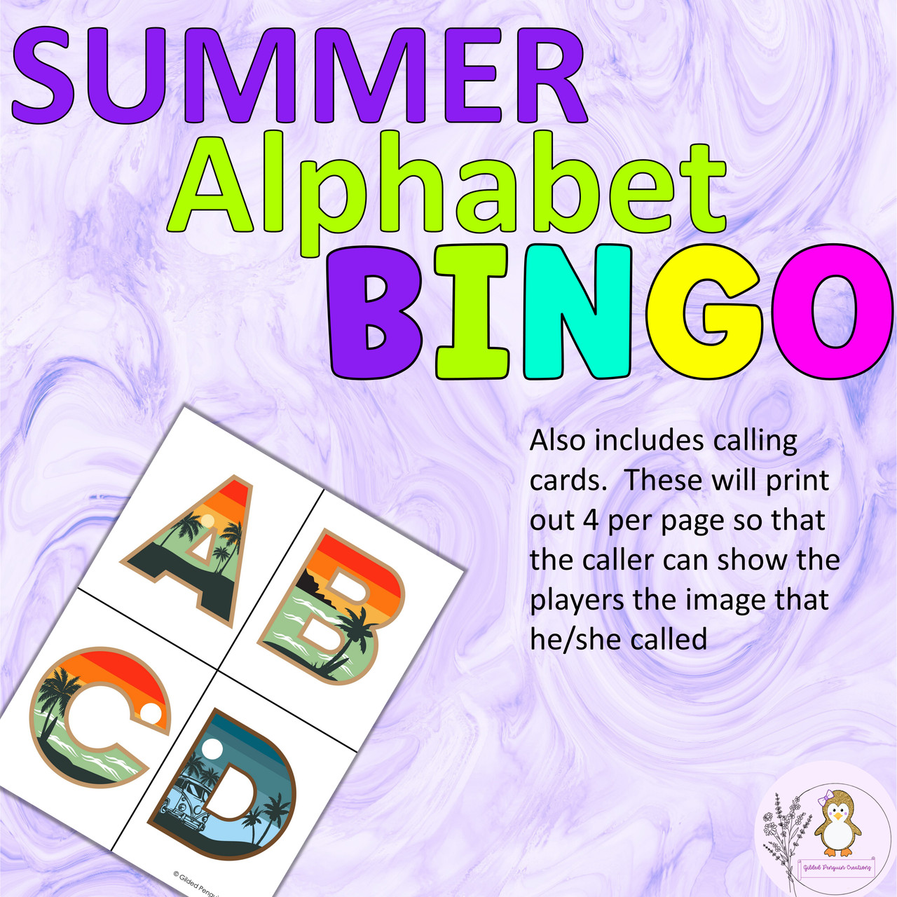 Summer Alphabet Bingo Cards Beach Alphabet Activity Game - 5x5
