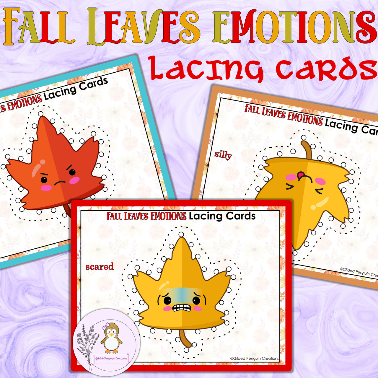 Fall Leaves Emotions Lacing Cards Feelings Activity for Early Elementary