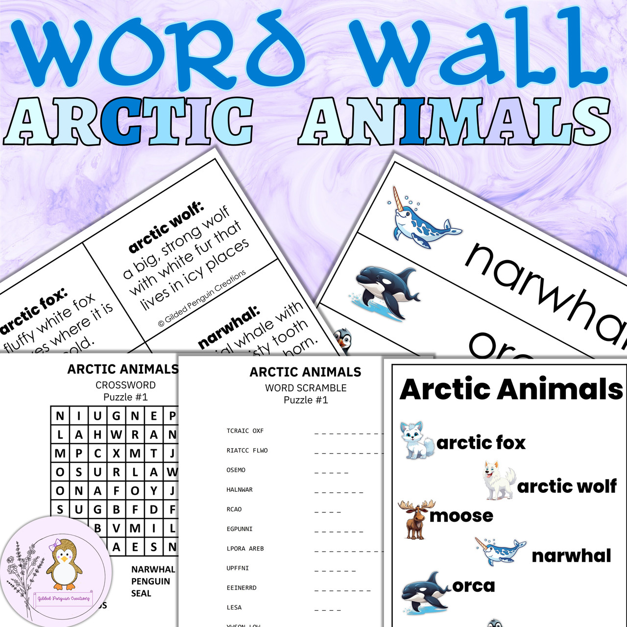 Arctic Animal Word Wall With Strips, Posters, Description Flashcards ...