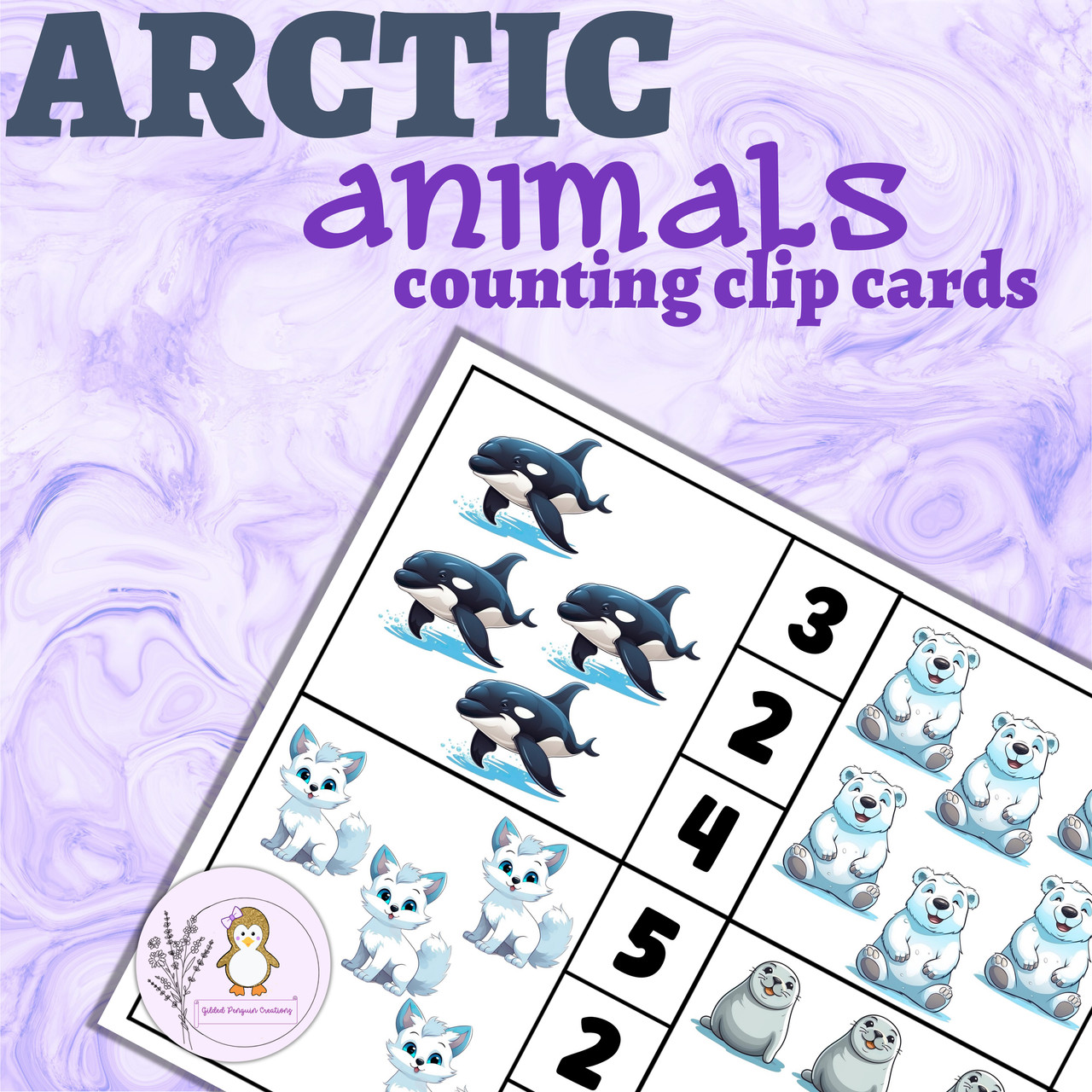 Arctic Animals Counting Clip Cards to Learn Numbers Counting to 10 Math