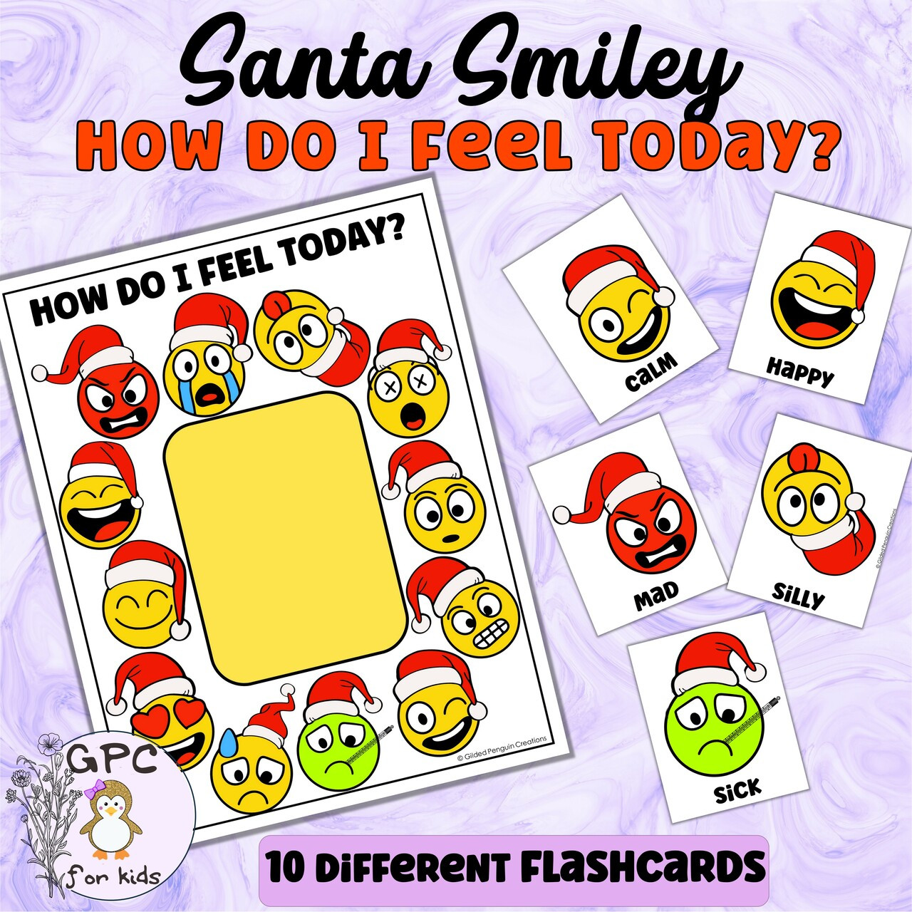 How Do I Feel Today Santa Smileys Poster and Flashcards Emotions Feelings