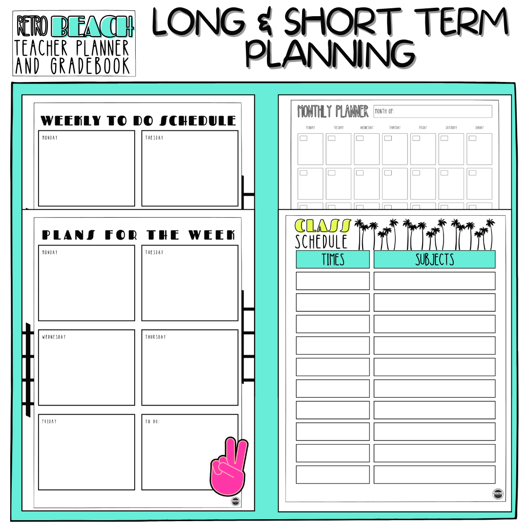 Retro Beach | Teacher Planner and Gradebook | Print & Go