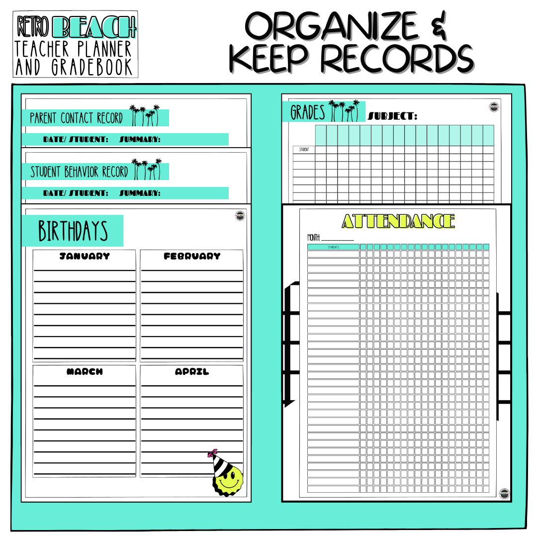 Retro Beach | Teacher Planner and Gradebook | Print & Go