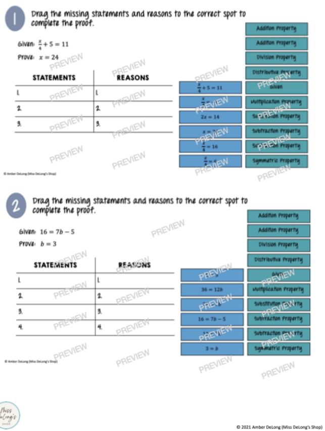 Algebraic Proofs Drag and Drop Digital Activity for Google Slides